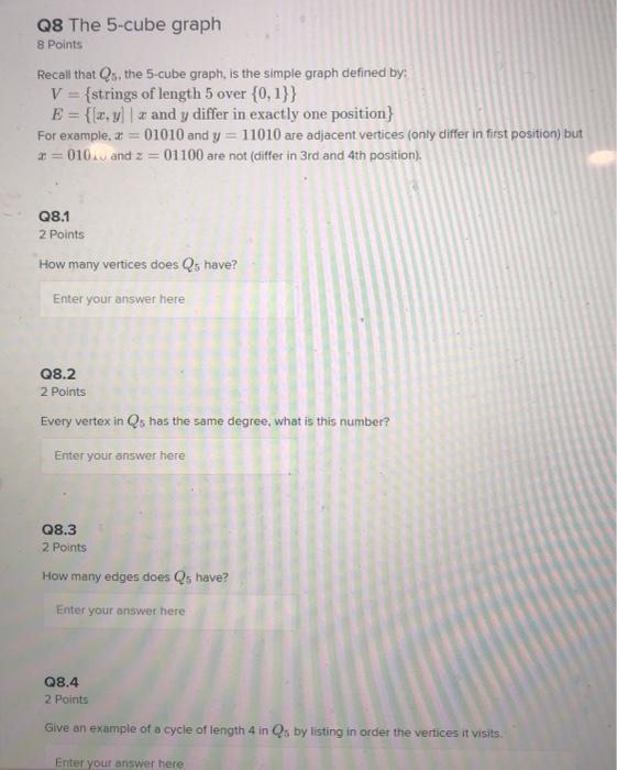 Solved Q8 The 5 Cube Graph 8 Points Recall That Qs The