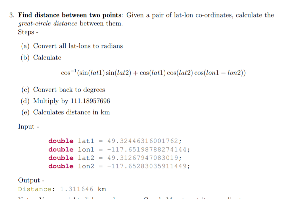 Solved 3. Find distance between two points: Given a pair of | Chegg.com