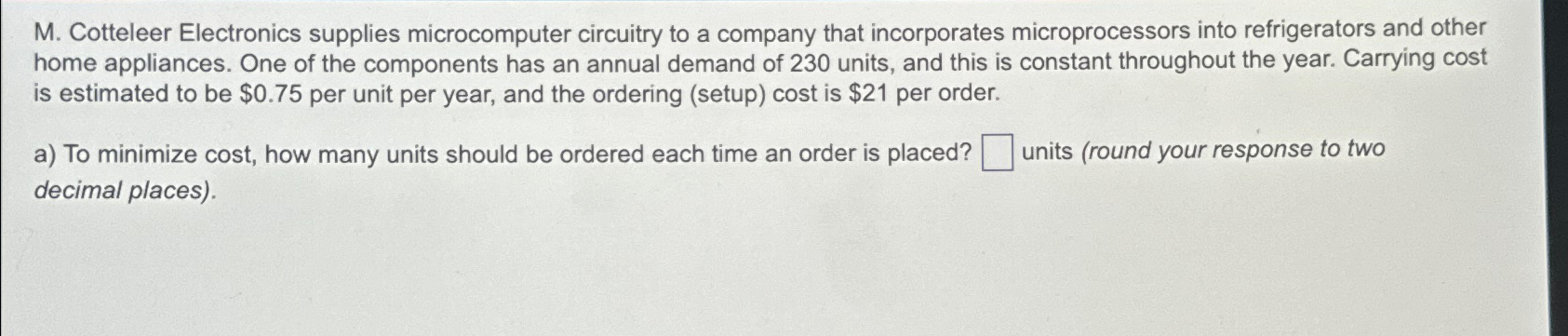Solved M. ﻿Cotteleer Electronics supplies microcomputer | Chegg.com
