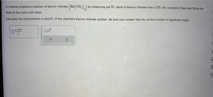 Solved A chemist prepares a solution of barium chlorate | Chegg.com