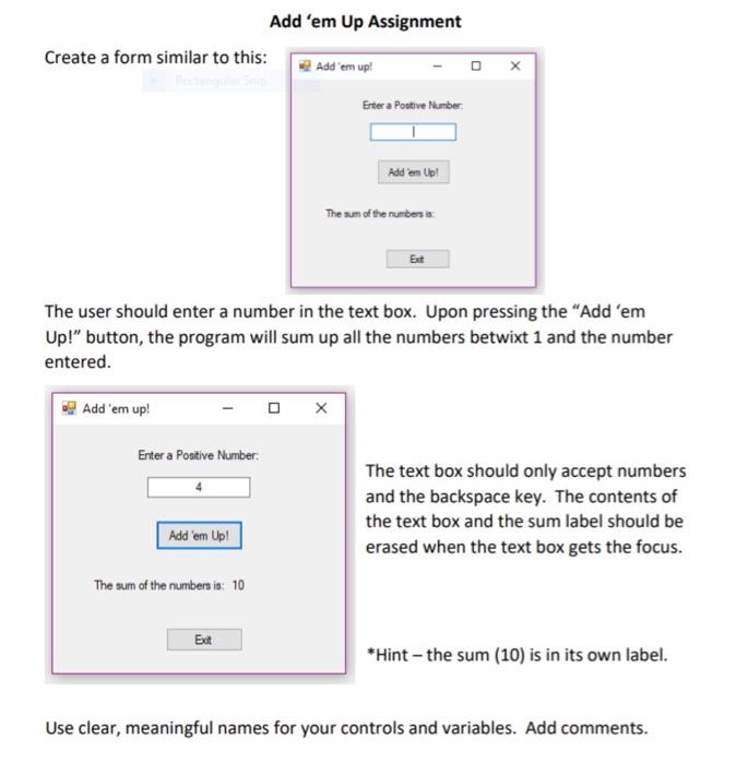 Solved Add 'em Up Assignment Create a form similar to this: | Chegg.com