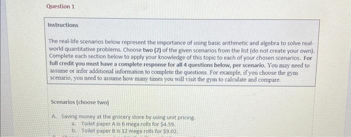 Solved Instructions The real-life scenarios below represent | Chegg.com