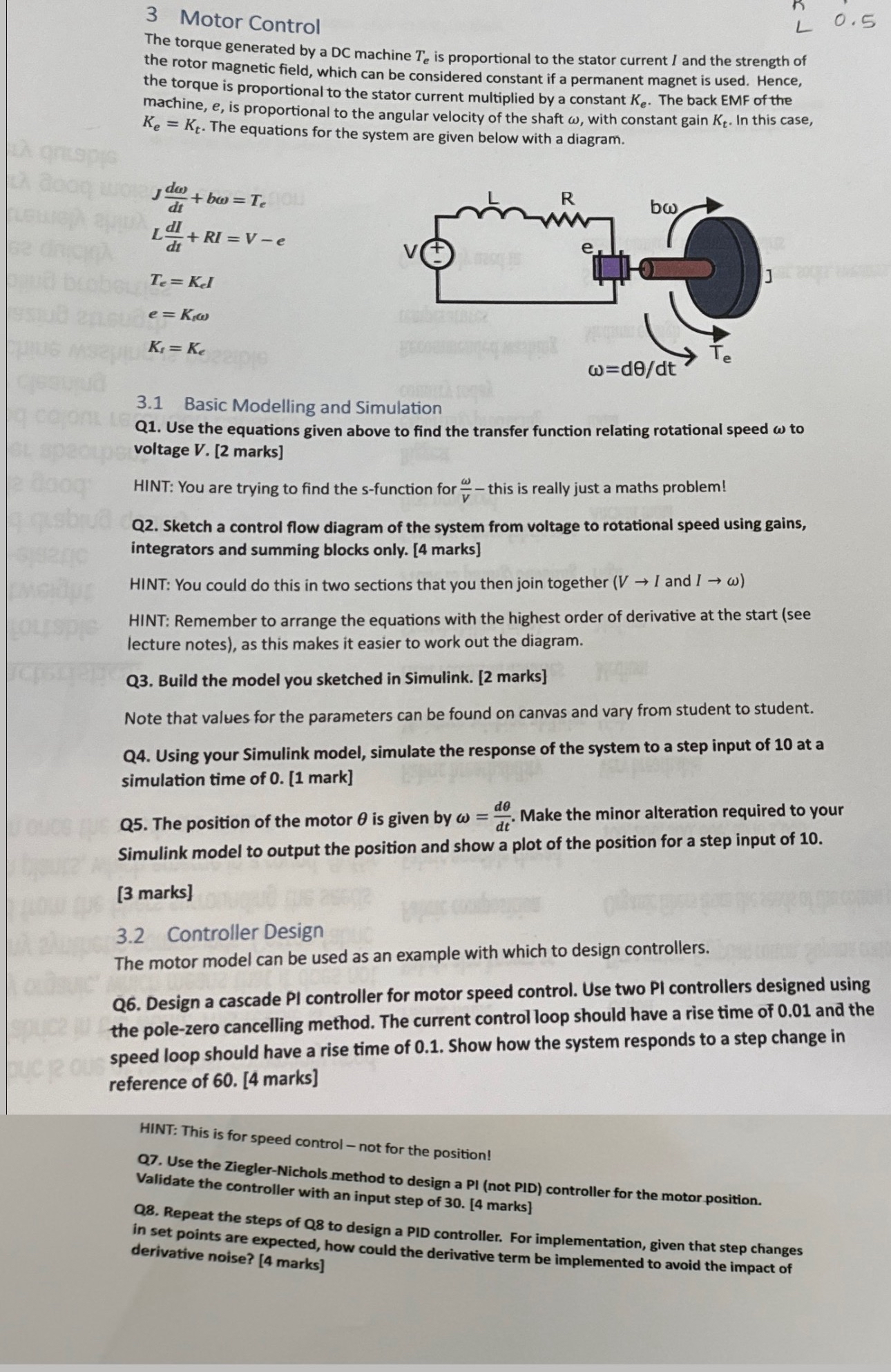Solved 3 ﻿Motor ControlThe torque generated by a DC machine | Chegg.com