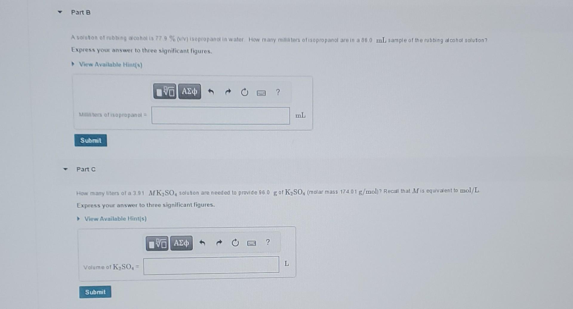 Solved A soiution of rubbing acohol is 77.9% MN) isopropanol | Chegg.com
