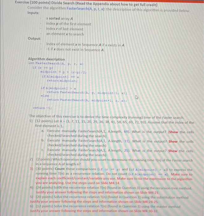 Solved arcise ( 100 points) Divide Search (Read the Appendix | Chegg.com