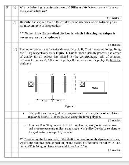 Solved QI (a) What is balancing in engineering words? | Chegg.com