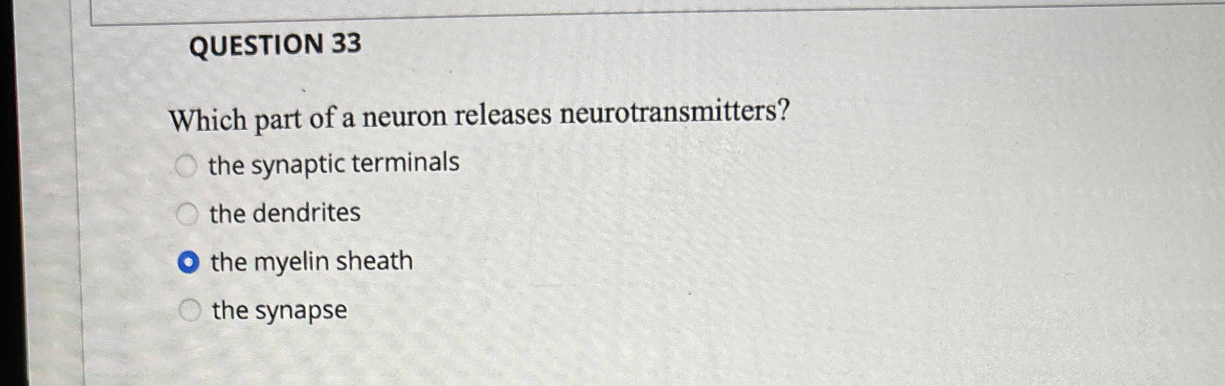 Solved QUESTION 33Which part of a neuron releases | Chegg.com
