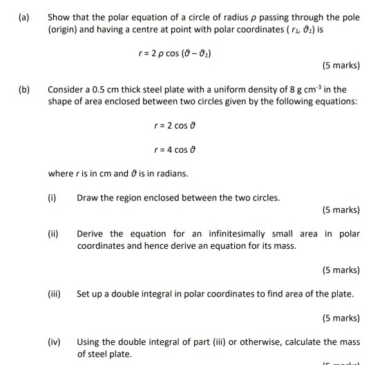 Solved (a) Show that the polar equation of a circle of | Chegg.com