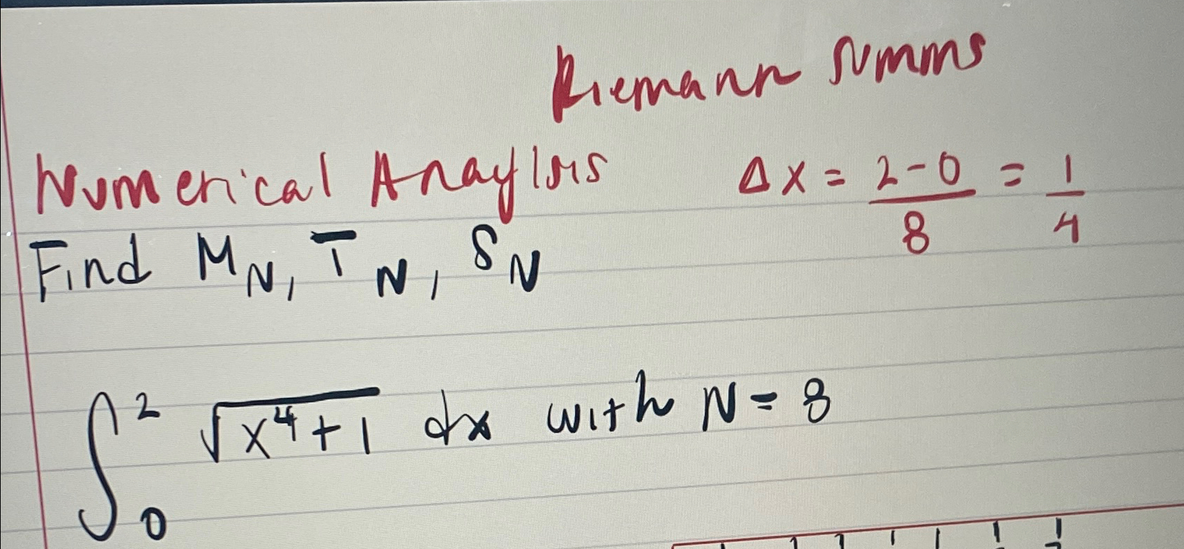 Solved Riemann summsNumerical ANalysis ,Δx=2-08=14 ﻿Find | Chegg.com