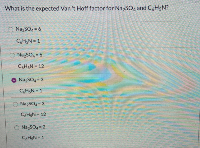 Solved What is the expected Van 't Hoff factor for Na2SO4 | Chegg.com