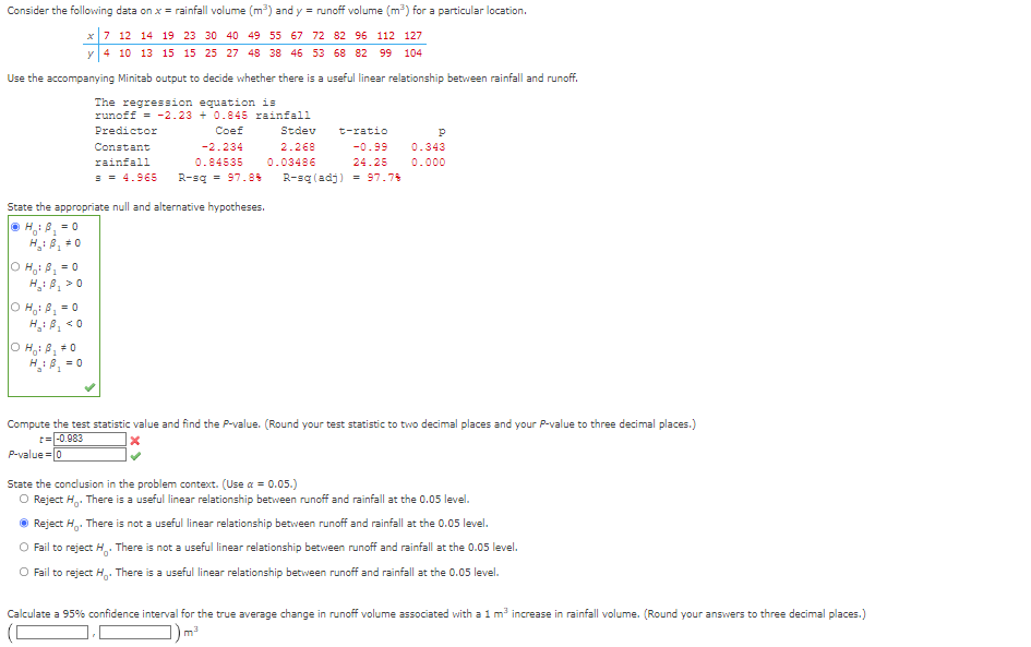 Solved Consider the following data on x= ﻿rainfall volume | Chegg.com