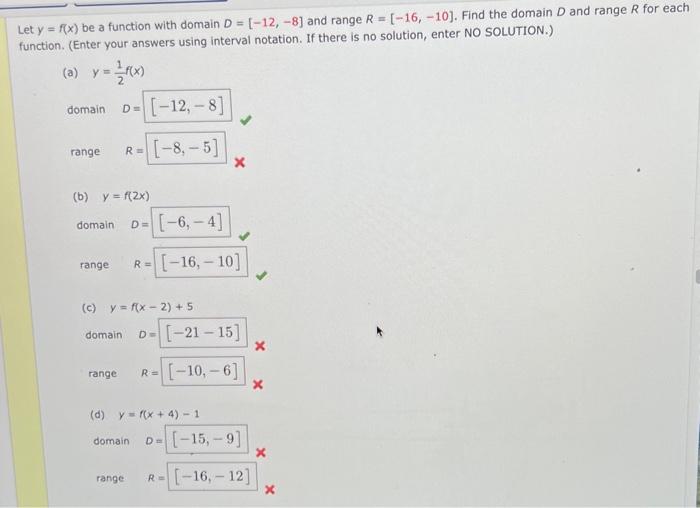Solved Let y=f(x) be a function with domain D=[−12,−8] and | Chegg.com