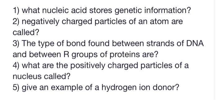 Solved 1) what nucleic acid stores genetic information? 2) | Chegg.com