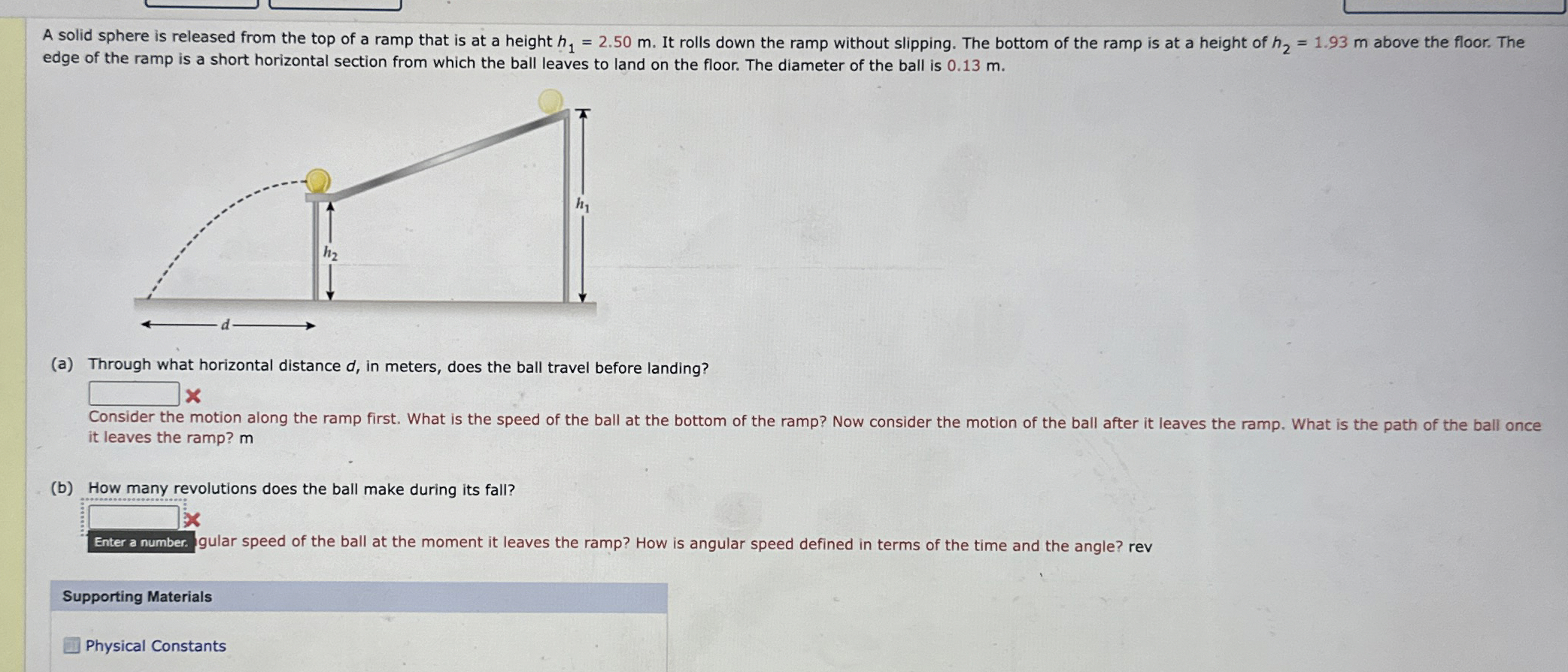 Solved A solid sphere is released from the top of a ramp | Chegg.com