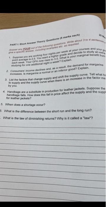 PART II Short Answer Theory Questions (5 marks each) | Chegg.com