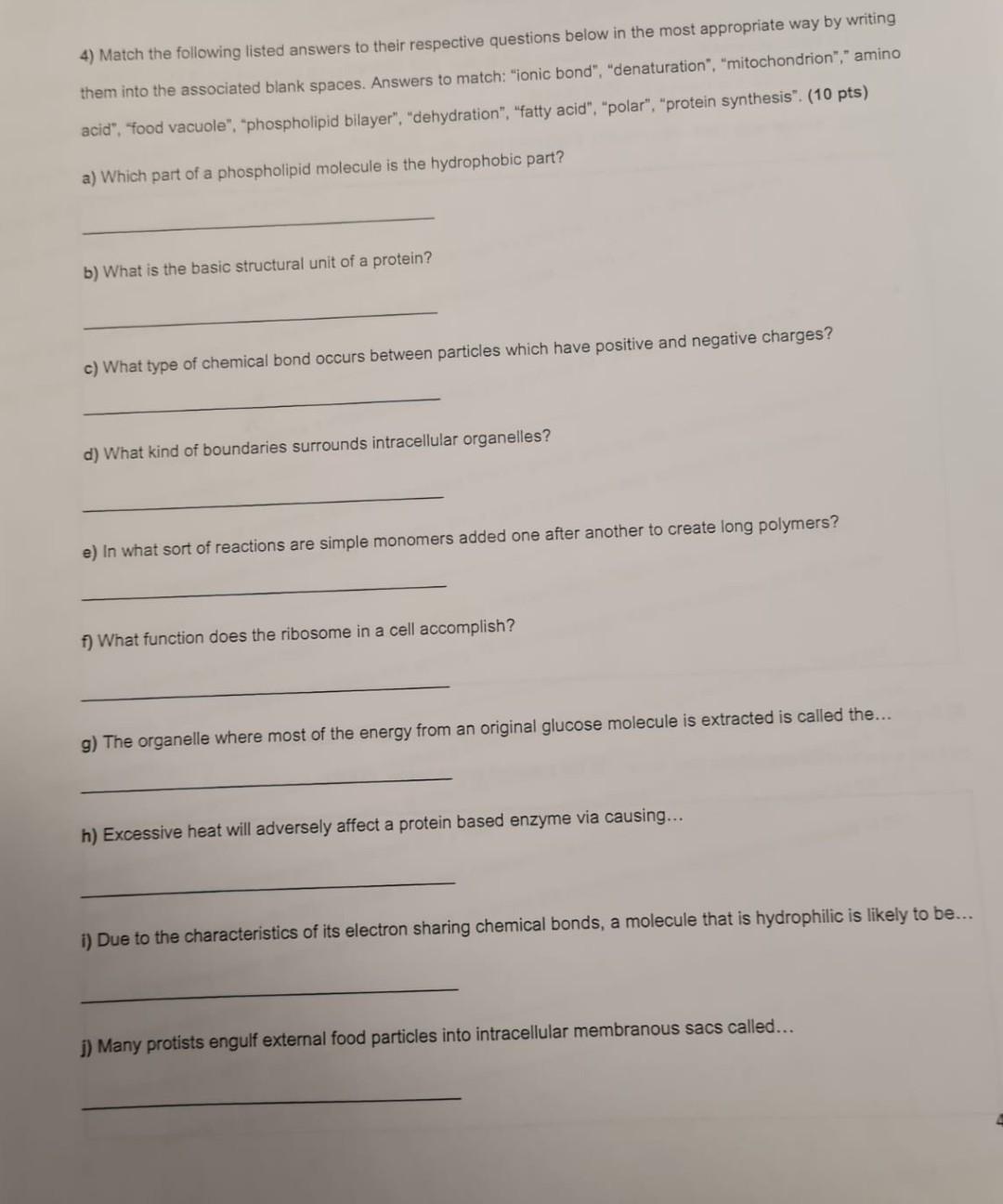 Solved 4) Match the following listed answers to their | Chegg.com