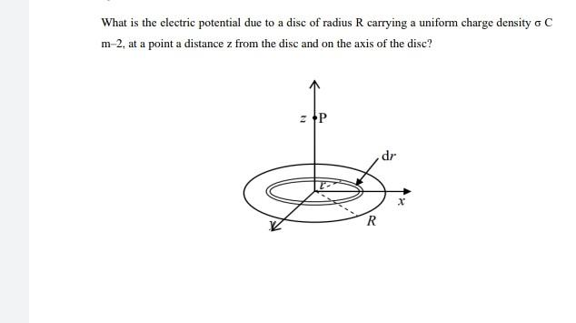 Solved What is the electric potential due to a disc of | Chegg.com