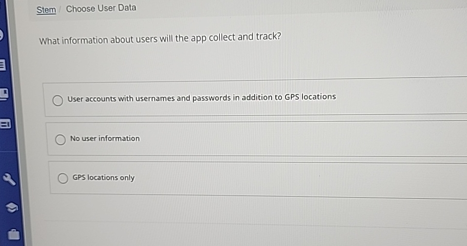 Solved Stem Choose User DataWhat information about users | Chegg.com