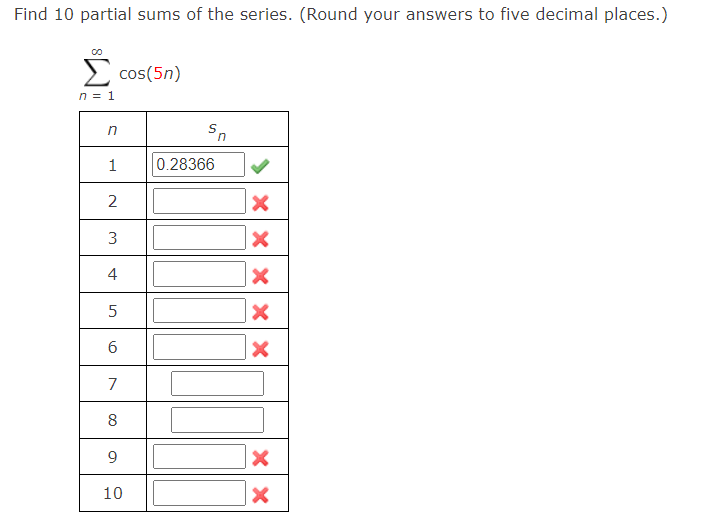 Solved Find 10 ﻿partial sums of the series. (Round your | Chegg.com