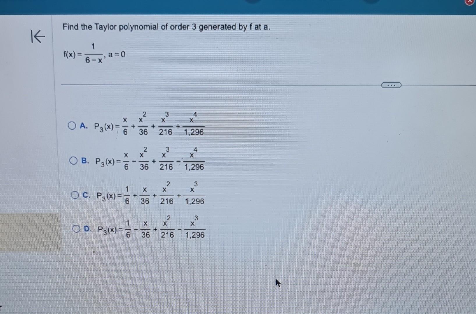 Solved Find the Taylor polynomial of order 3 generated by f | Chegg.com