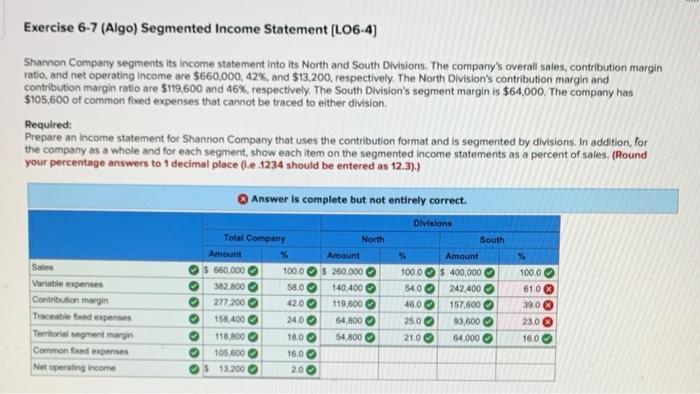 Solved Exercise 6-7 (Algo) Segmented Income Statement | Chegg.com