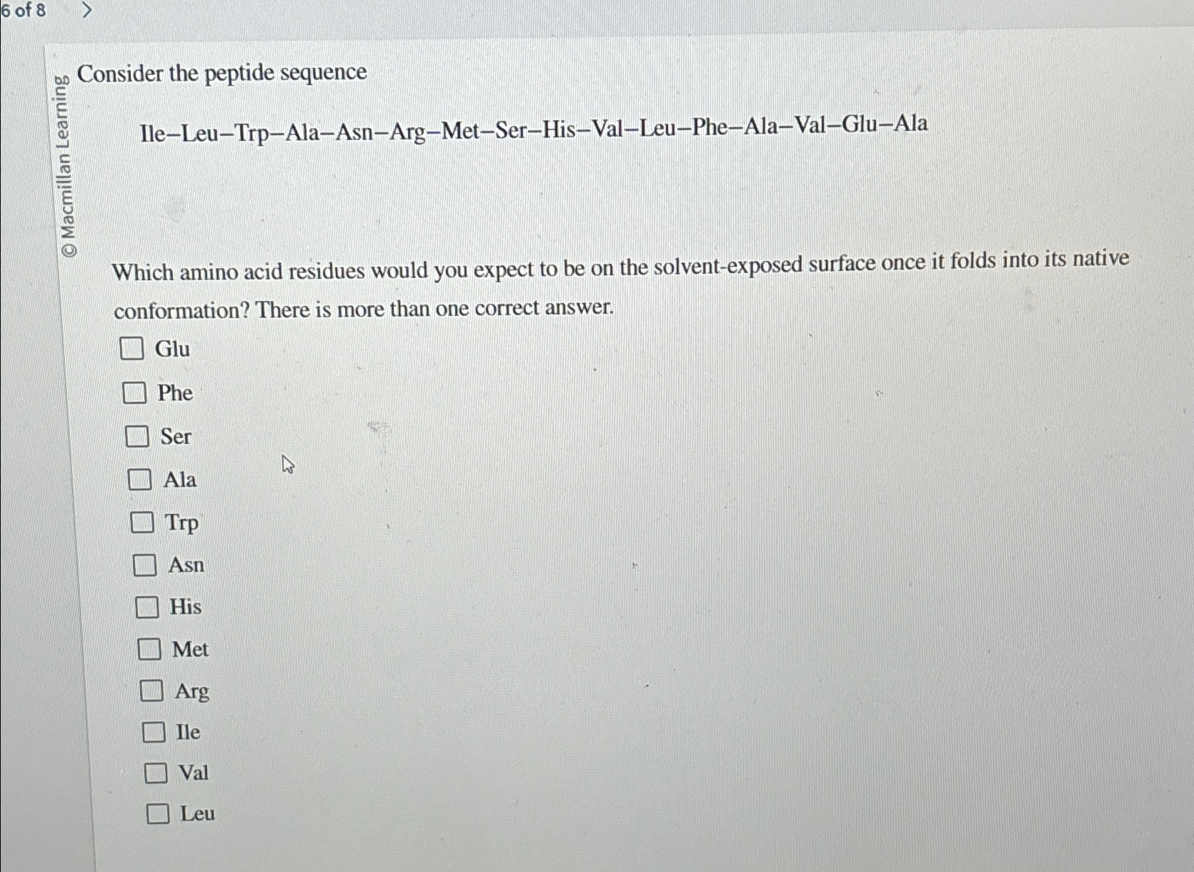 Solved 6 ﻿of 8Consider the peptide | Chegg.com