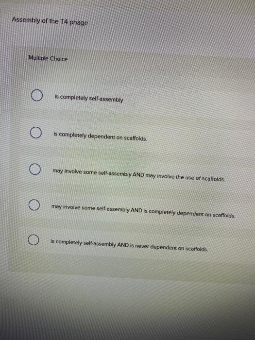 Solved Assembly of the T4 phage Multiple Choice is | Chegg.com