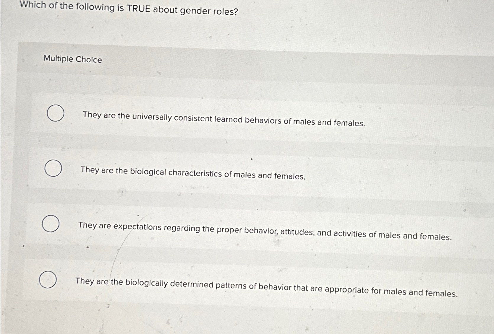 Solved Which of the following is TRUE about gender | Chegg.com