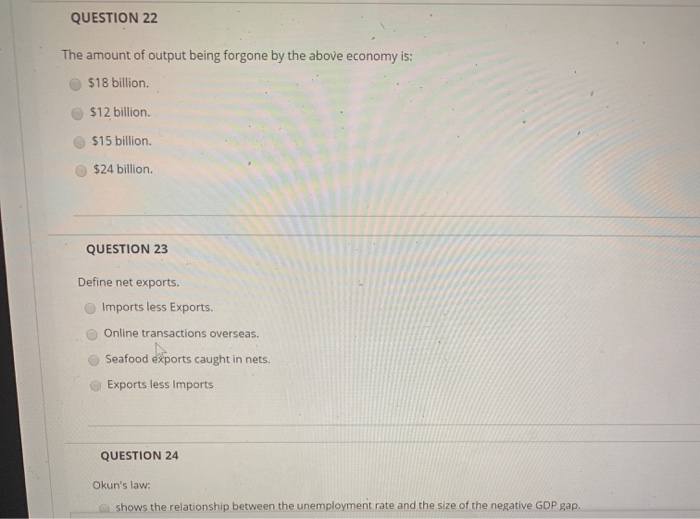 Solved QUESTION 22 The amount of output being forgone by the | Chegg.com