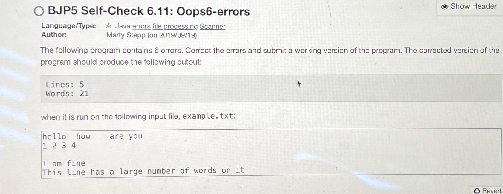 Solved BJP5 ﻿Self-Check 6.11: Oops6-errorsLanguage/Type: | Chegg.com