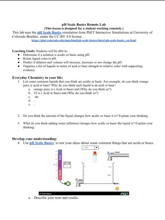 Solved pH Scale Basics Remote Lab (This lesson is designed | Chegg.com