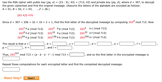 Solved Use the RSA cipher with public key | Chegg.com