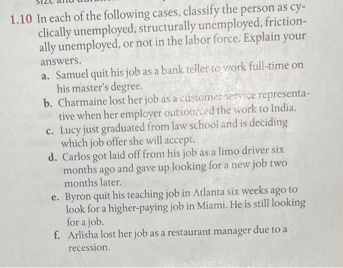Solved 1.10 In each of the following cases, classify the | Chegg.com
