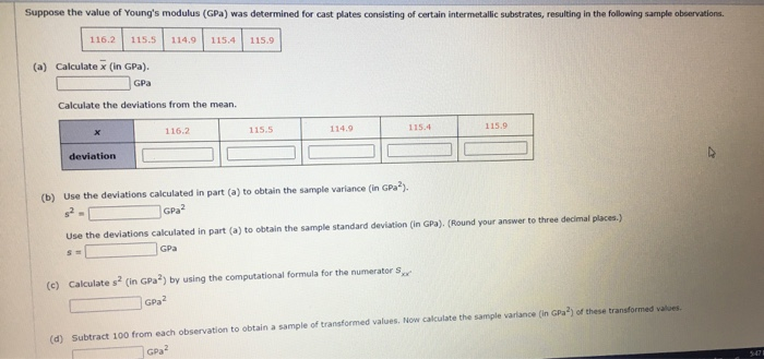 Solved Suppose the value of Young's modulus (GPa) was | Chegg.com