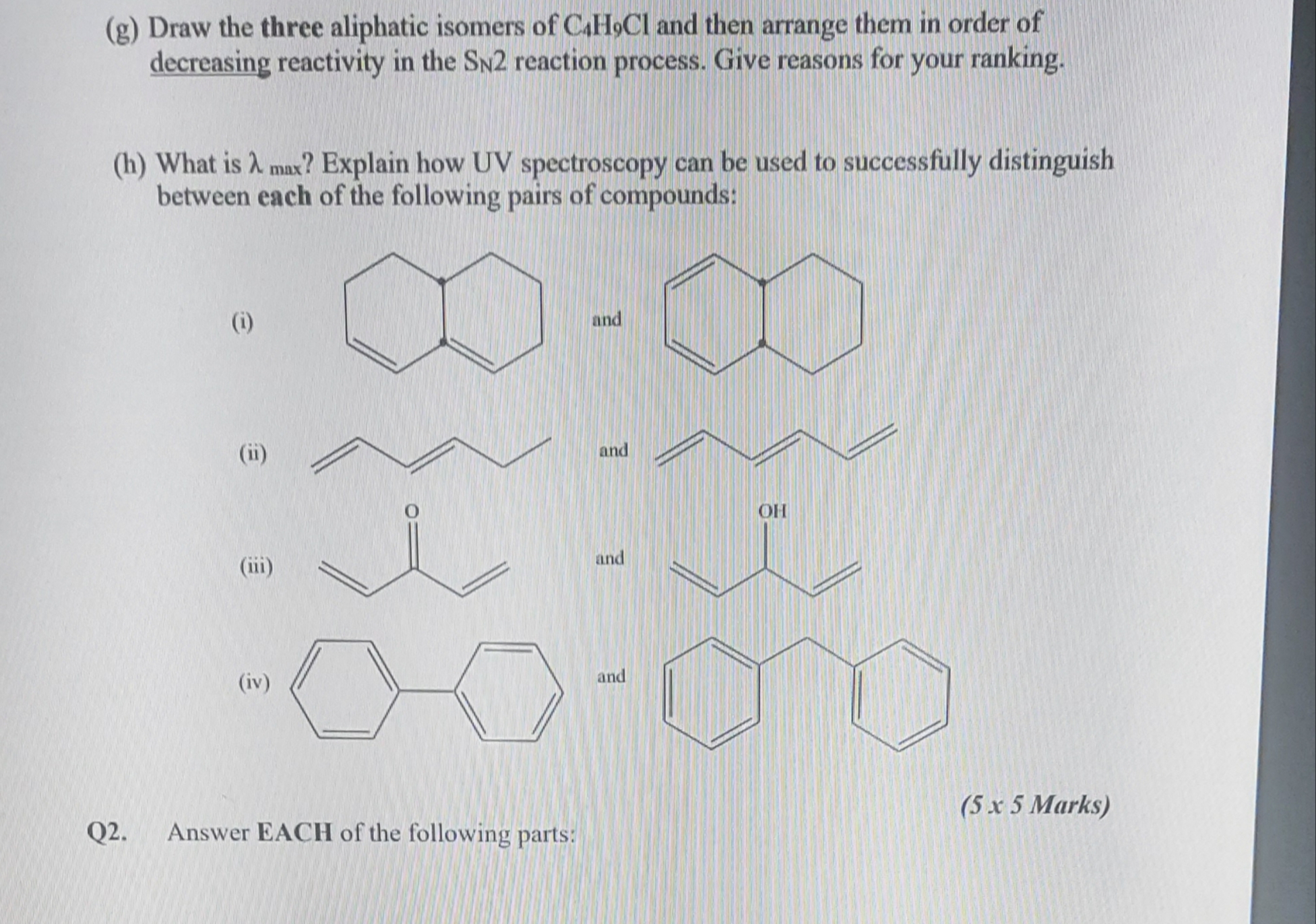 Solved (g) ﻿Draw the three aliphatic isomers of C4H9Cl ﻿and | Chegg.com