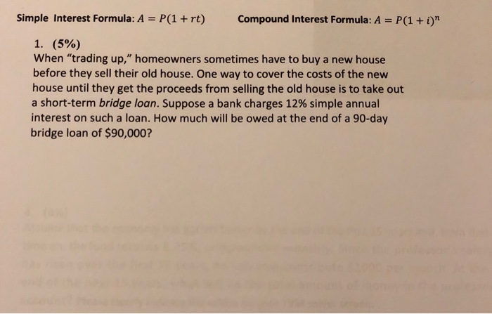 Solved Simple Interest Formula: A = P(1 + rt) Compound | Chegg.com