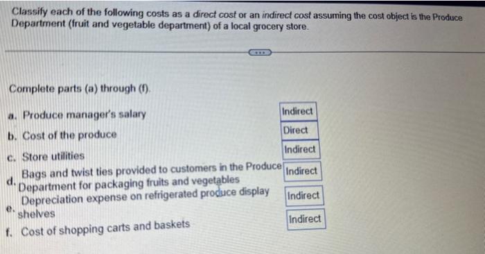 Solved Classify each of the following costs as a direct cost | Chegg.com
