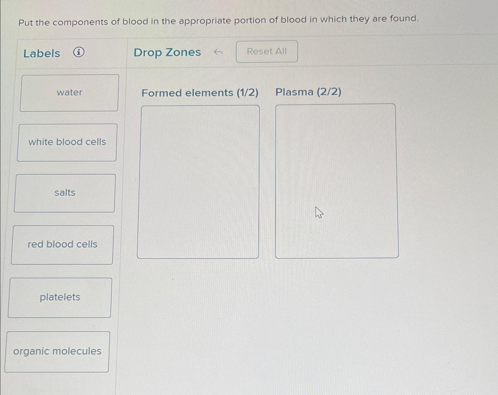 Solved Put the components of blood in the appropriate | Chegg.com