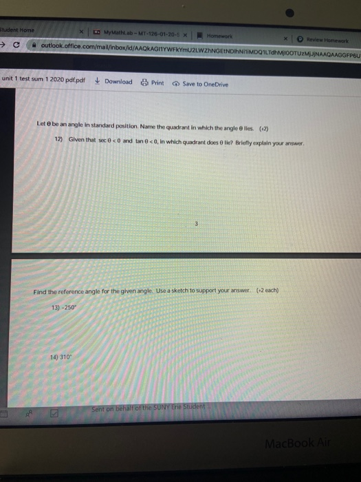 Solved Student Home x HD My Mathtab - MT-126-01-20-5 X | Chegg.com