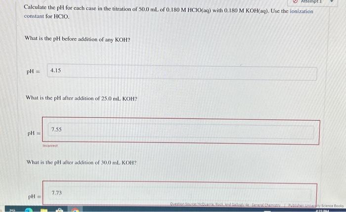 Solved Calculate the pH for each case in the titration of | Chegg.com