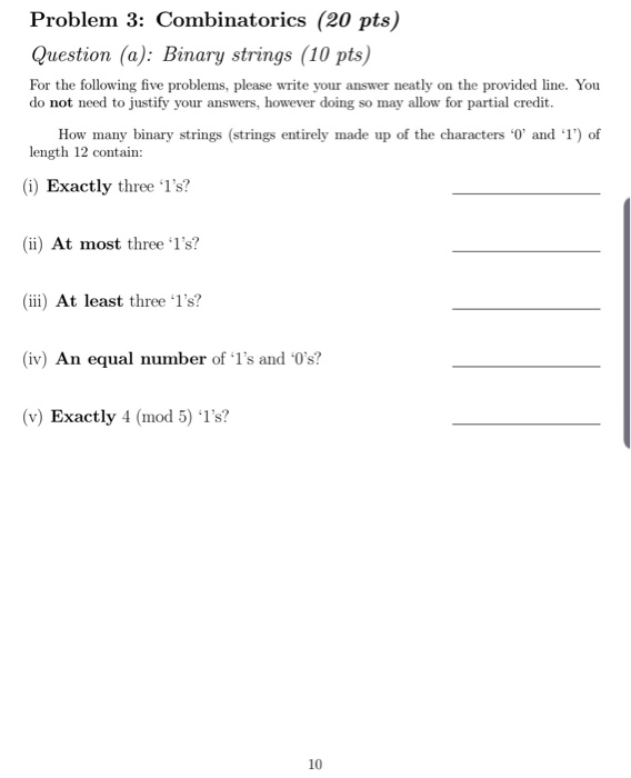 Solved Problem 3: Combinatorics (20 pts) Question (a): | Chegg.com