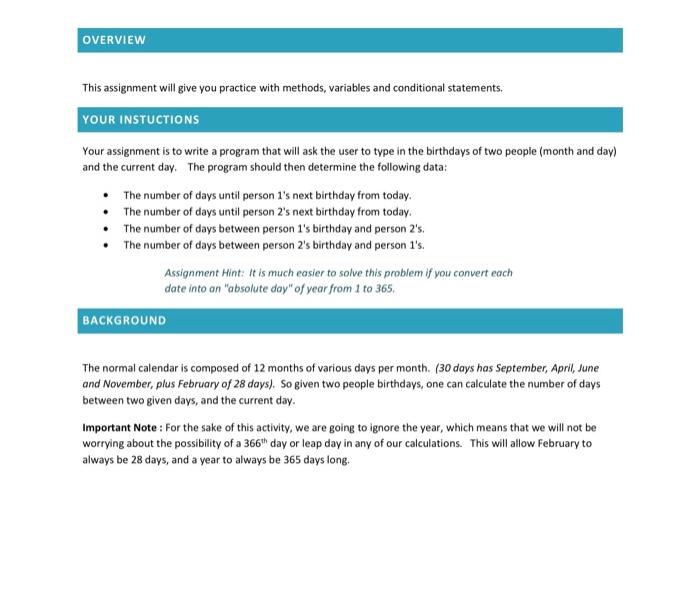 Solved OVERVIEW This assignment will give you practice with | Chegg.com