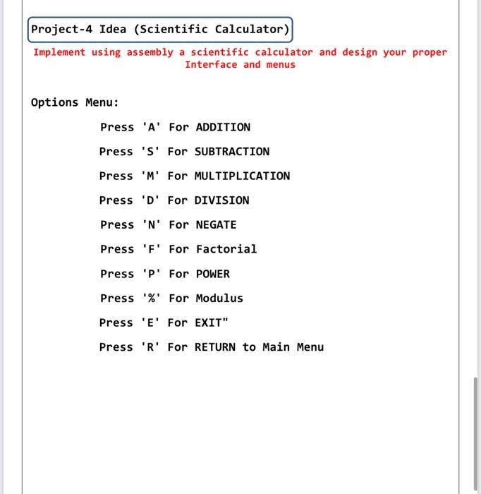 Project-4 Idea (Scientific Calculator) Implement | Chegg.com