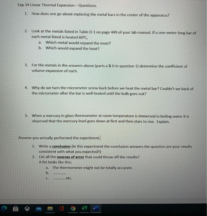 Solved Exp 34 Linear Thermal Expansion - Questions. 1. How | Chegg.com