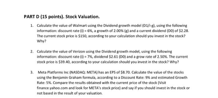 Solved 1. Calculate the value of Walmart using the Dividend | Chegg.com