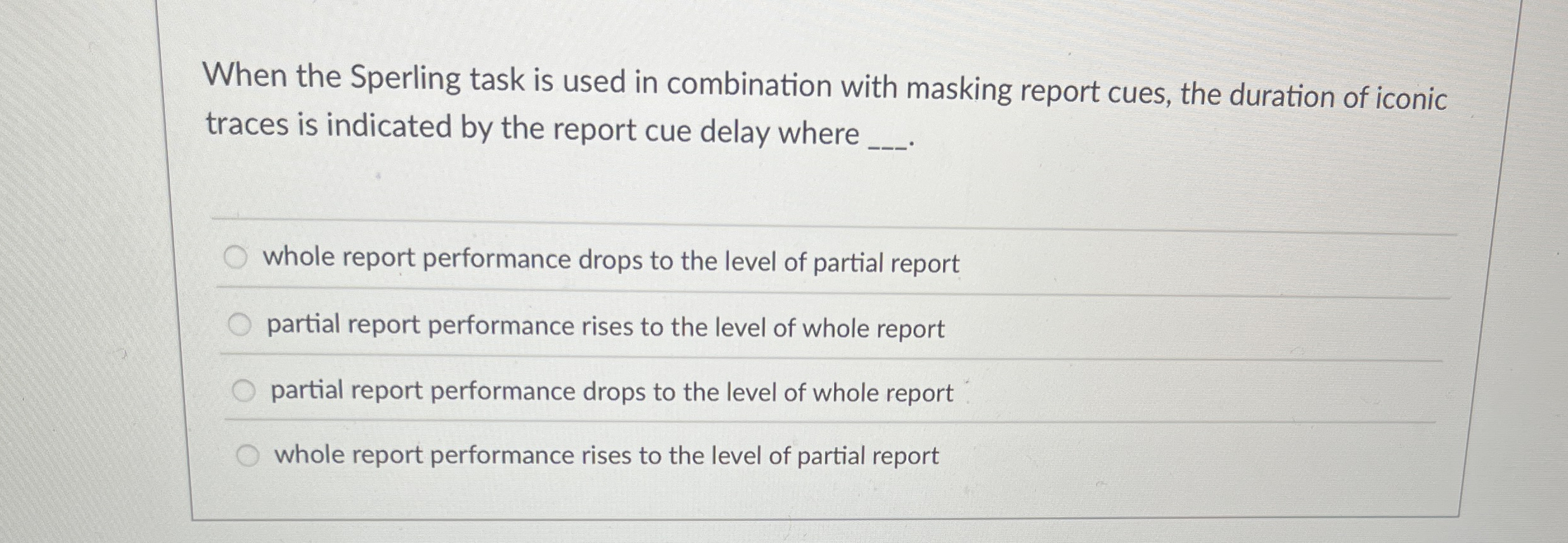 Solved When the Sperling task is used in combination with | Chegg.com