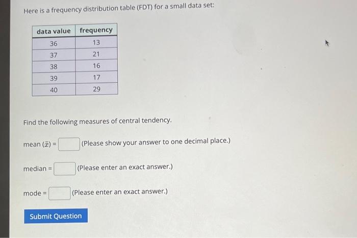 Solved Here is a frequency distribution table (FDT) for a | Chegg.com