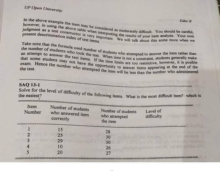 Solved To determine a test item's level of difficulty, we | Chegg.com