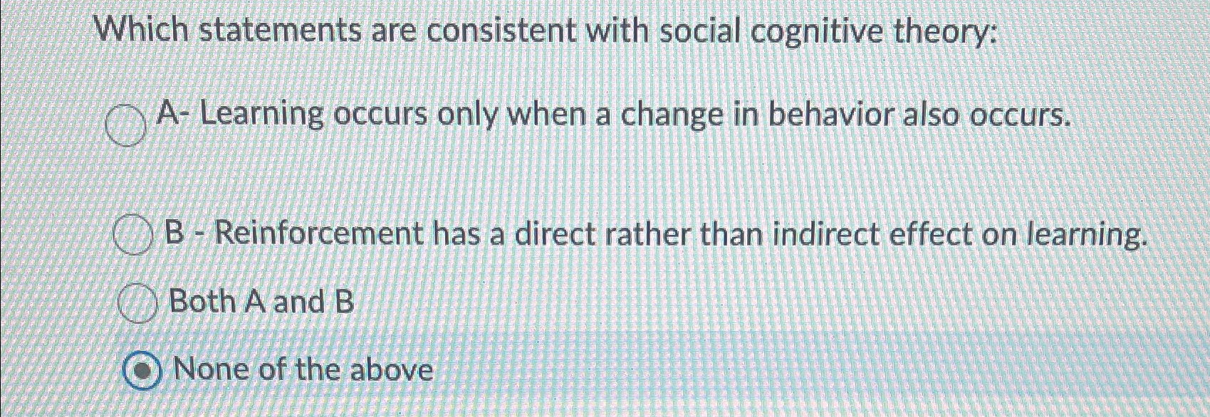 Solved Which statements are consistent with social cognitive | Chegg.com