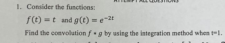Consider the functions:f(t)=t ﻿and g(t)=e-2tFind the | Chegg.com